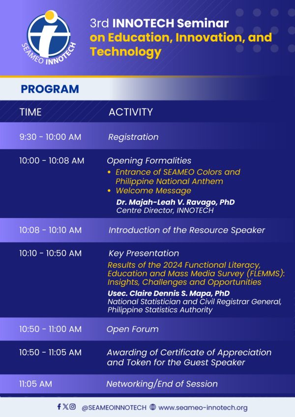 INNOTECH Seminar Series on Education, Innovation and Technology | Seminar 3 - SEAMEO INNOTECH